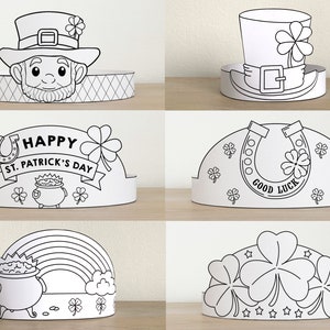 St Patrick's Day Paper Crowns Headbands Leprechaun Gold Party Coloring ...