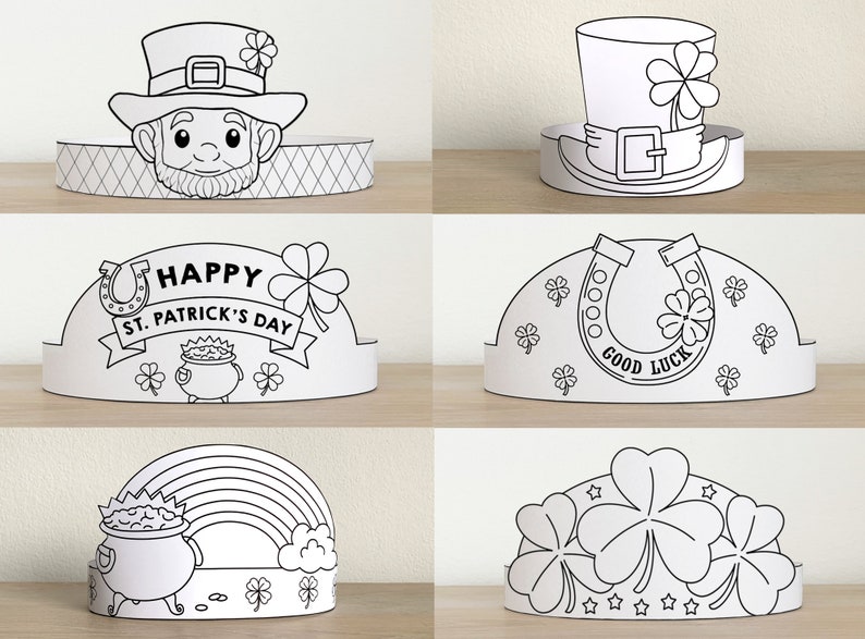 St Patrick's Day Paper Crowns Headbands Leprechaun Gold Party Coloring ...