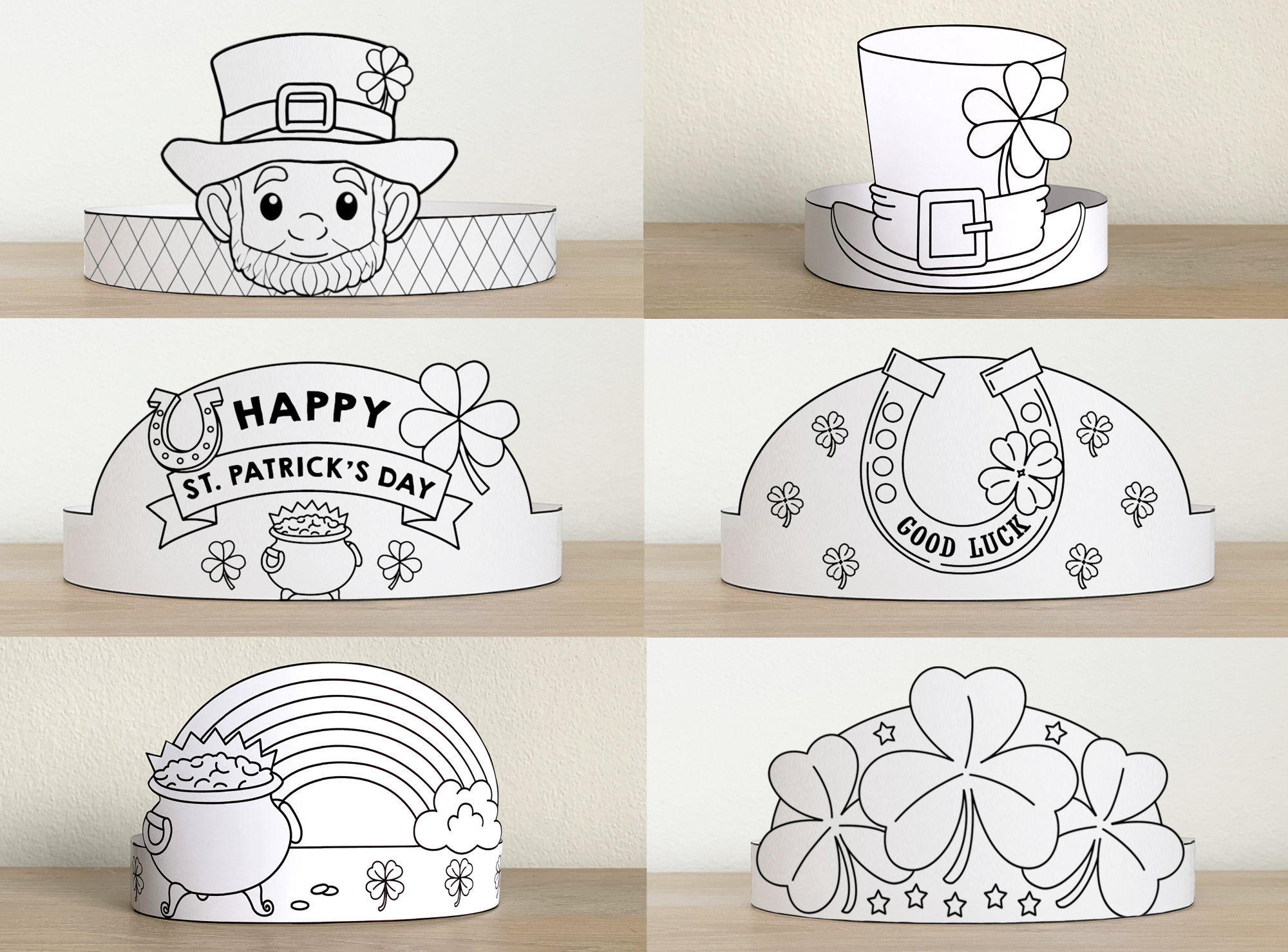 St Patrick's Day Paper Crowns Headbands Leprechaun Gold Party Coloring ...