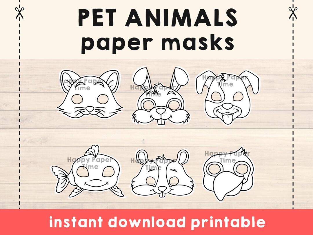 Pets Animal Masks Coloring Template Cat Dog Hamster Goldfish Bunny ...