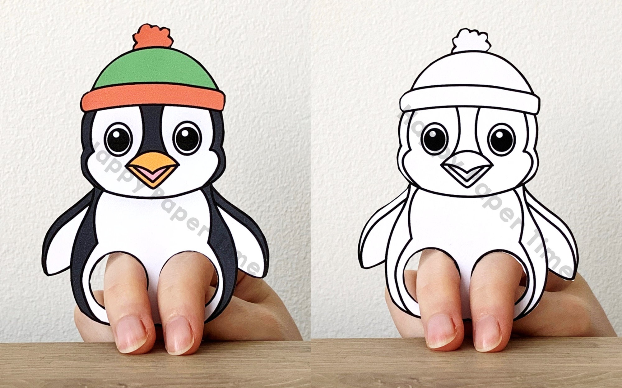 Penguin Paper Craft Printable Finger Puppet Template Kids Craft ...