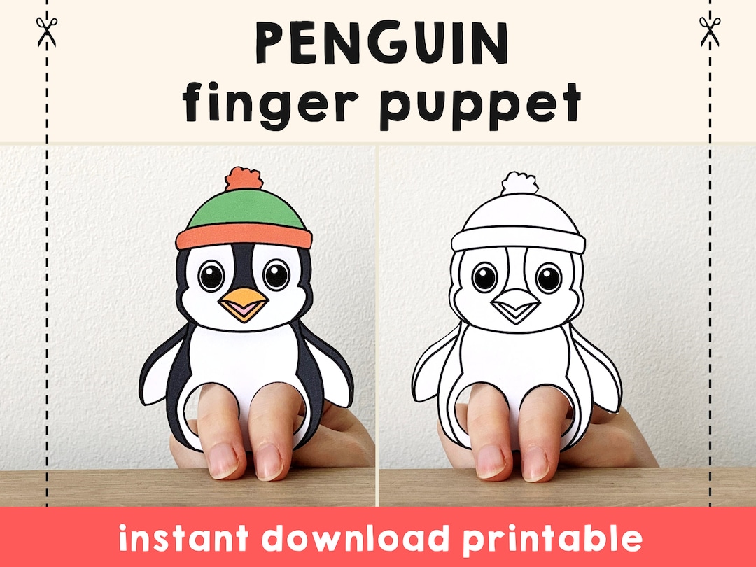 Penguin Paper Craft Printable Finger Puppet Template Kids Craft ...