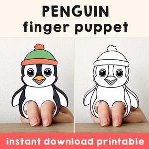 Penguin Paper Craft Printable Finger Puppet Template Kids Craft ...