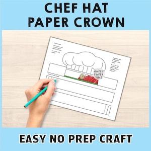 Chef Hat Cook Paper Crown Restaurant Party Coloring Printable Kids ...
