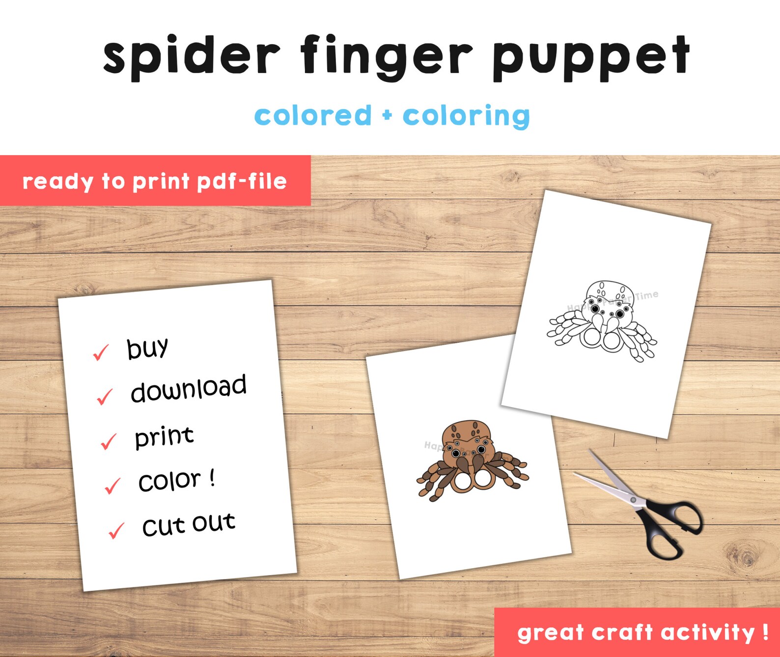 Spider Paper Craft Printable Finger Puppet Bug Template Kids - Etsy