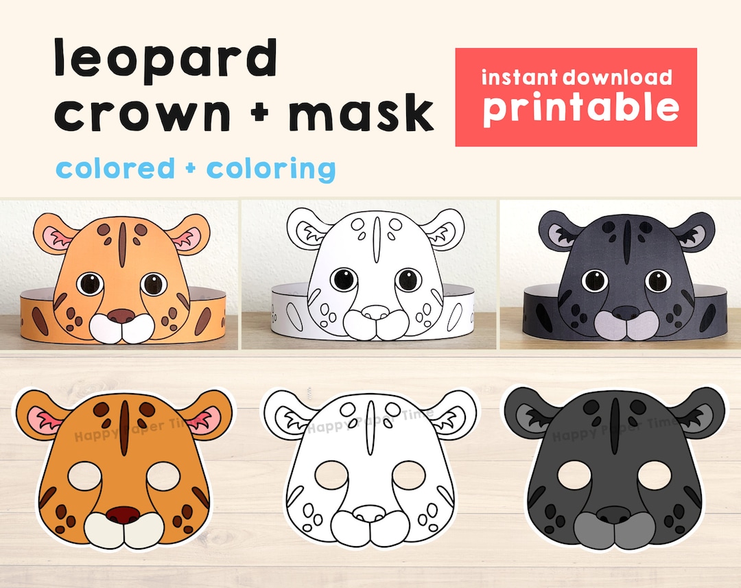 Leopard Paper Crown Mask Jungle Cat Animal Template Coloring Activity ...
