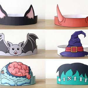 Halloween Paper Crowns Witch Zombie Bat Devil Frankenstein Printable ...