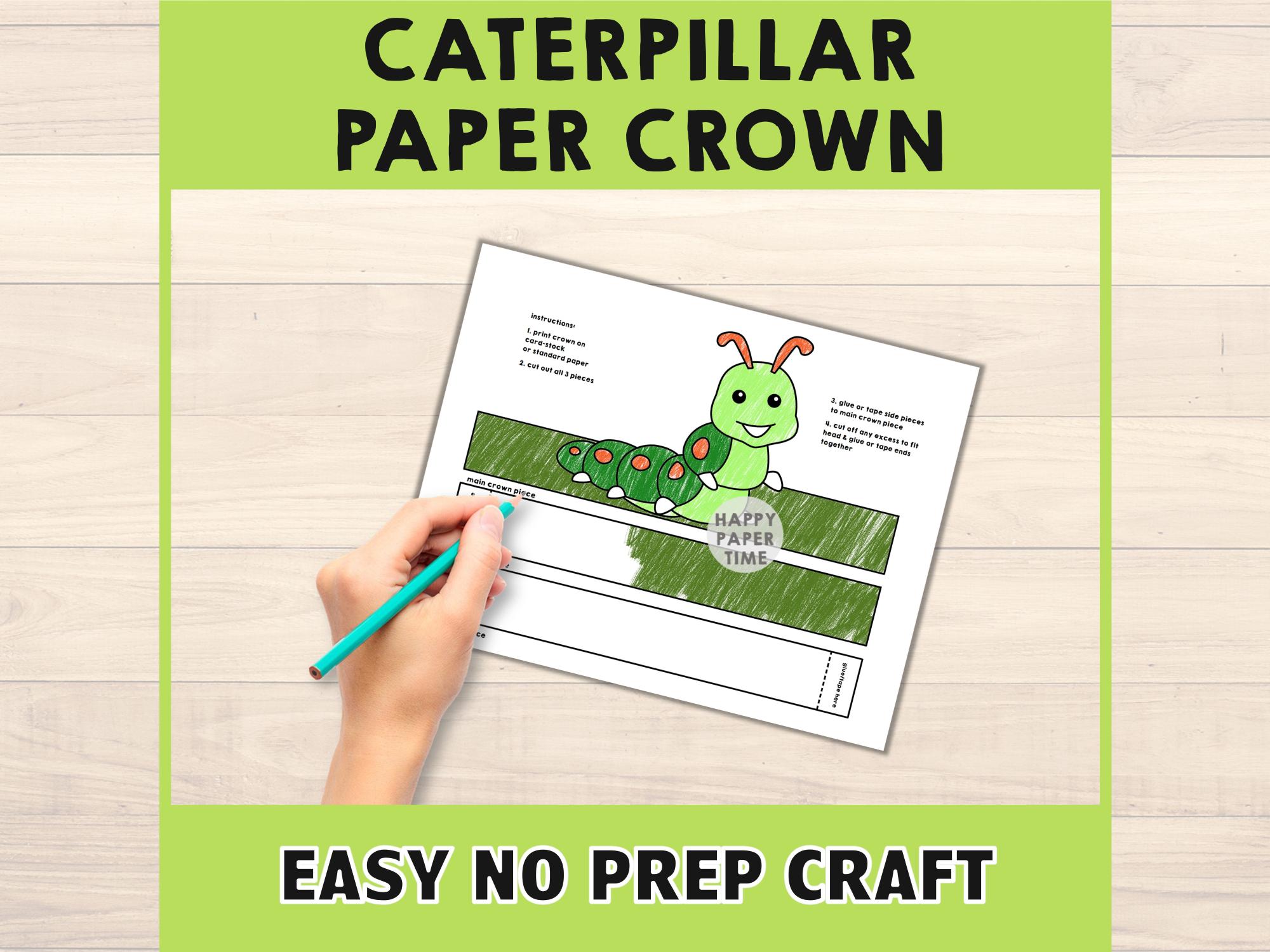Caterpillar Paper Crown Headband Party Coloring Activity Printable Kids ...