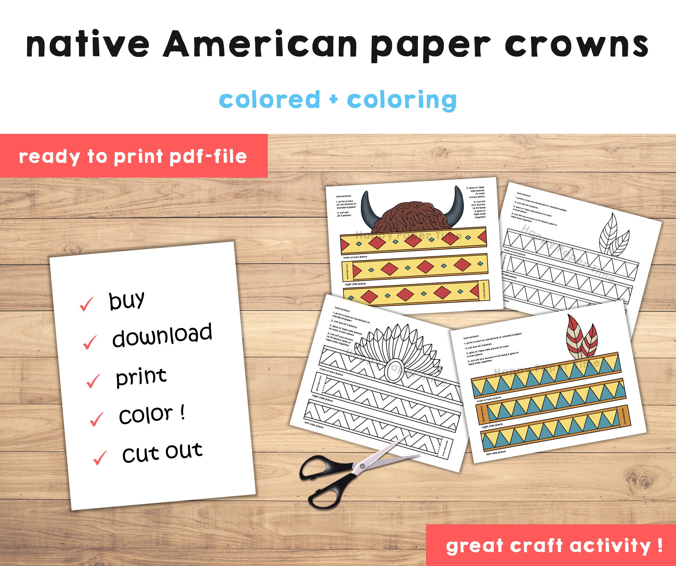 Native American Paper Crown Activity Printable Kids Craft Headband ...