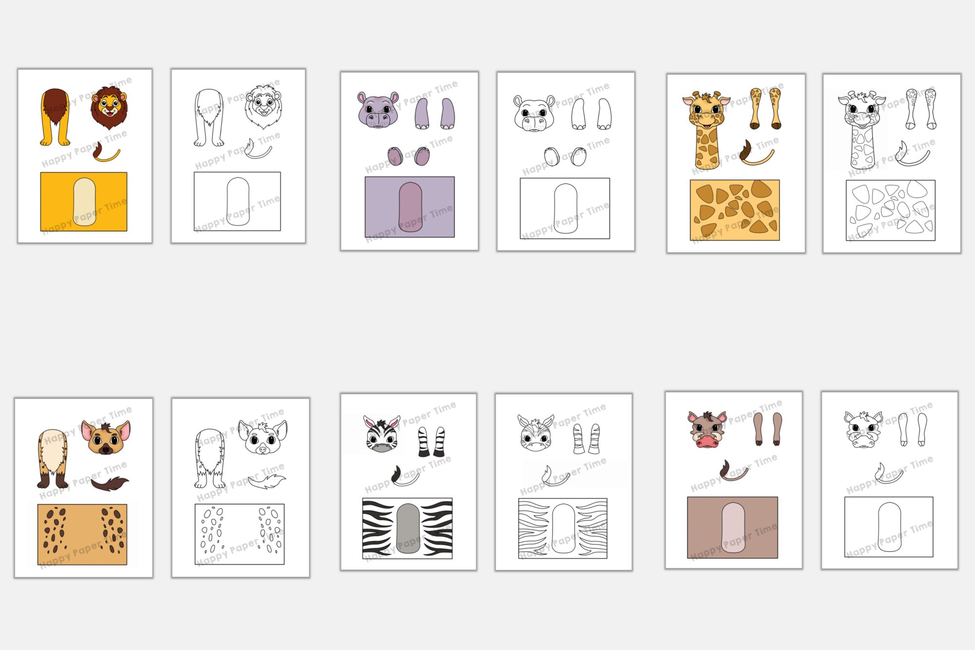 African Animals Toilet Paper Roll Craft Safari Party Coloring - Etsy