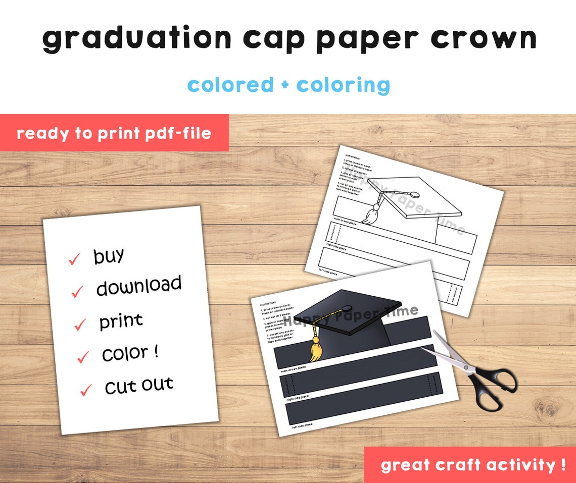 Graduation Cap Paper Crown Party Coloring Printable Kids Craft - Etsy
