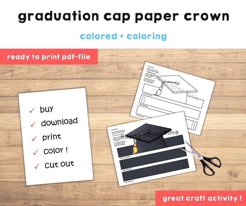 Graduation Cap Paper Crown Party Coloring Printable Kids Craft - Etsy