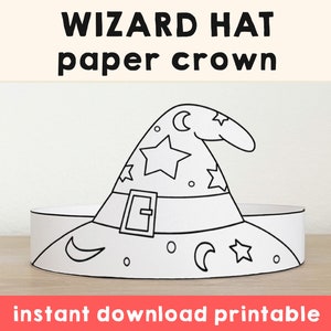 Wizard Hat Paper Crown Template Fantasy Party Headband Coloring ...