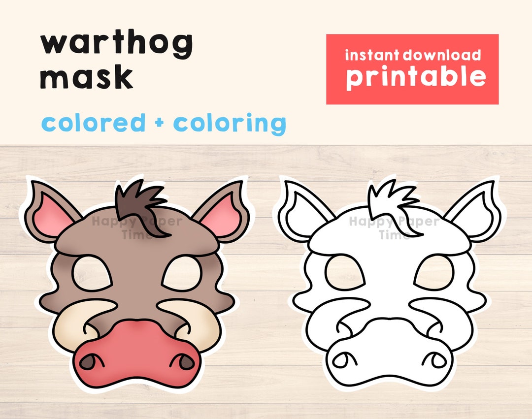 Warthog Mask Costume Animal Mask Printable Party Favor African Jungle ...