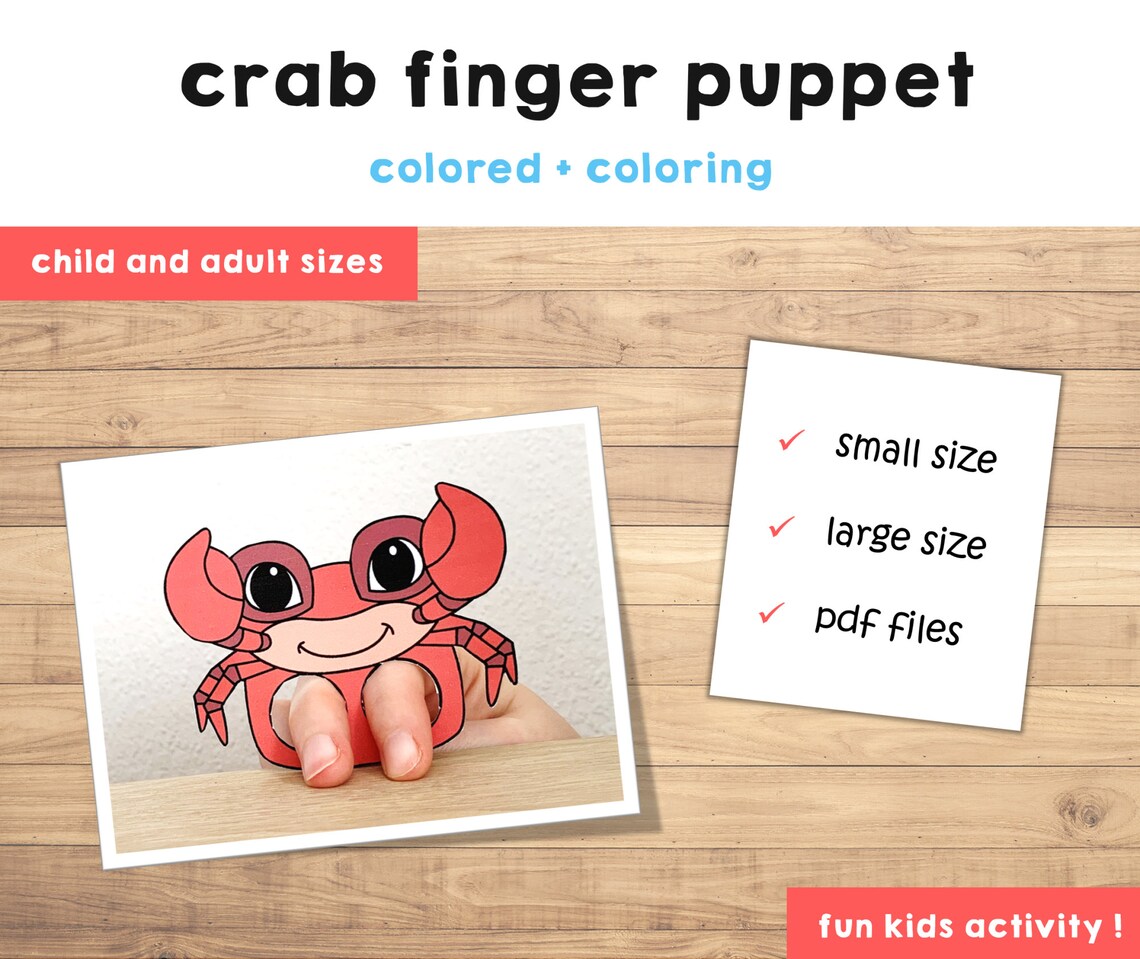Crab Paper Craft Printable Ocean Animal Finger Puppet Kids - Etsy