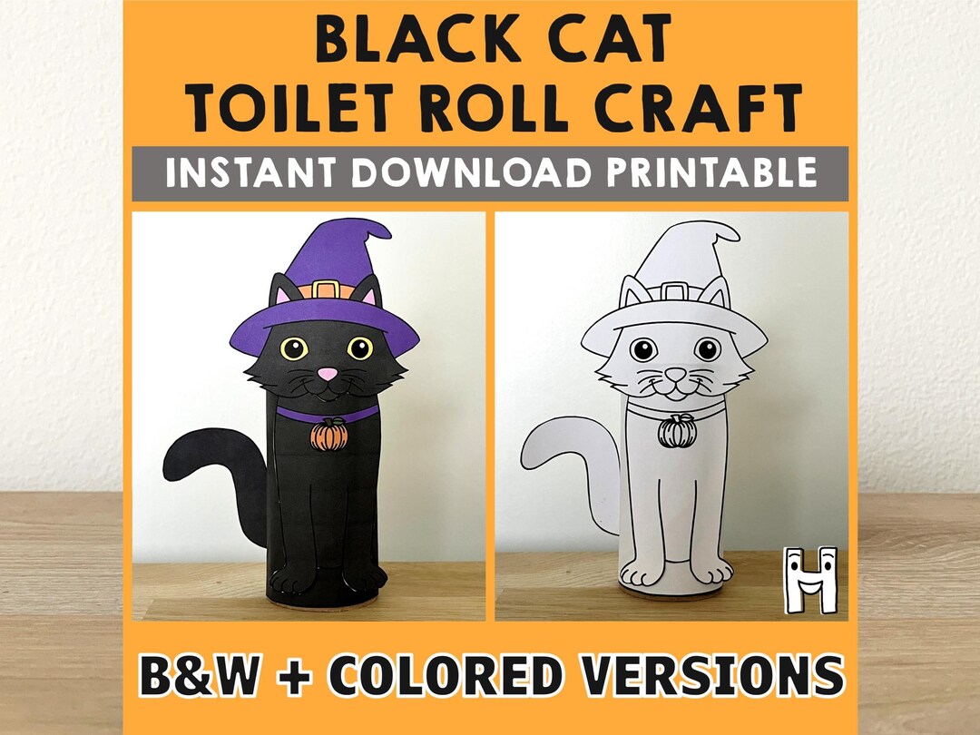 Black Cat Toilet Paper Roll Craft Halloween Spooky Party Coloring ...