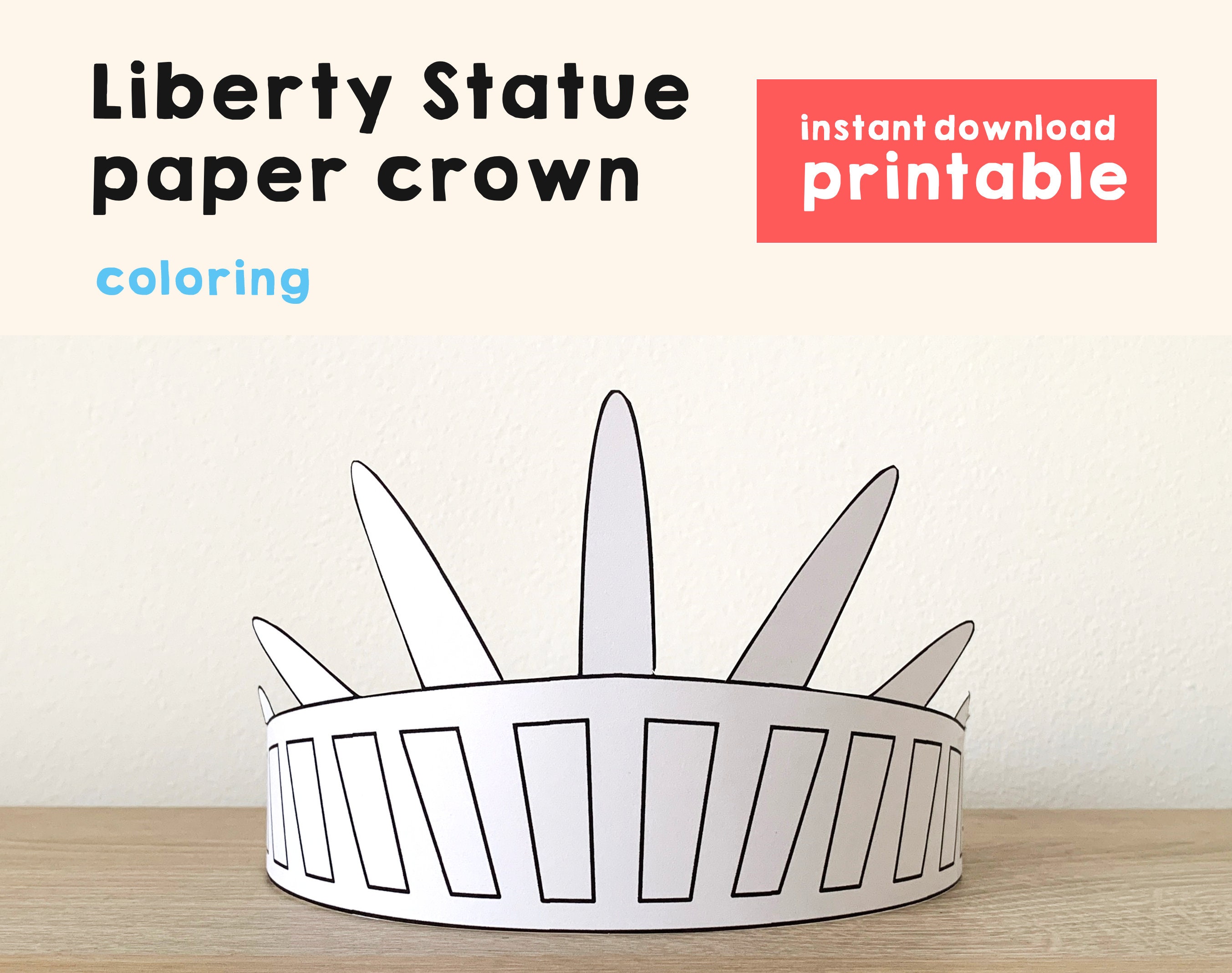 Statue Of Liberty Paper Crown Coloring Printable Kids Craft Etsy