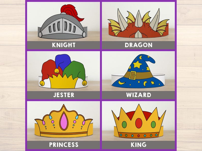 Medieval Fantasy Paper Crown Coloring Headband Knight Dragon Princess ...