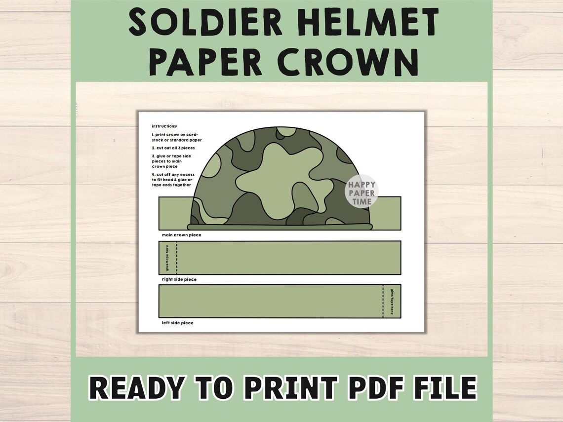 Soldier Helmet Paper Crown Headband Military Army Veteran Day Printable ...
