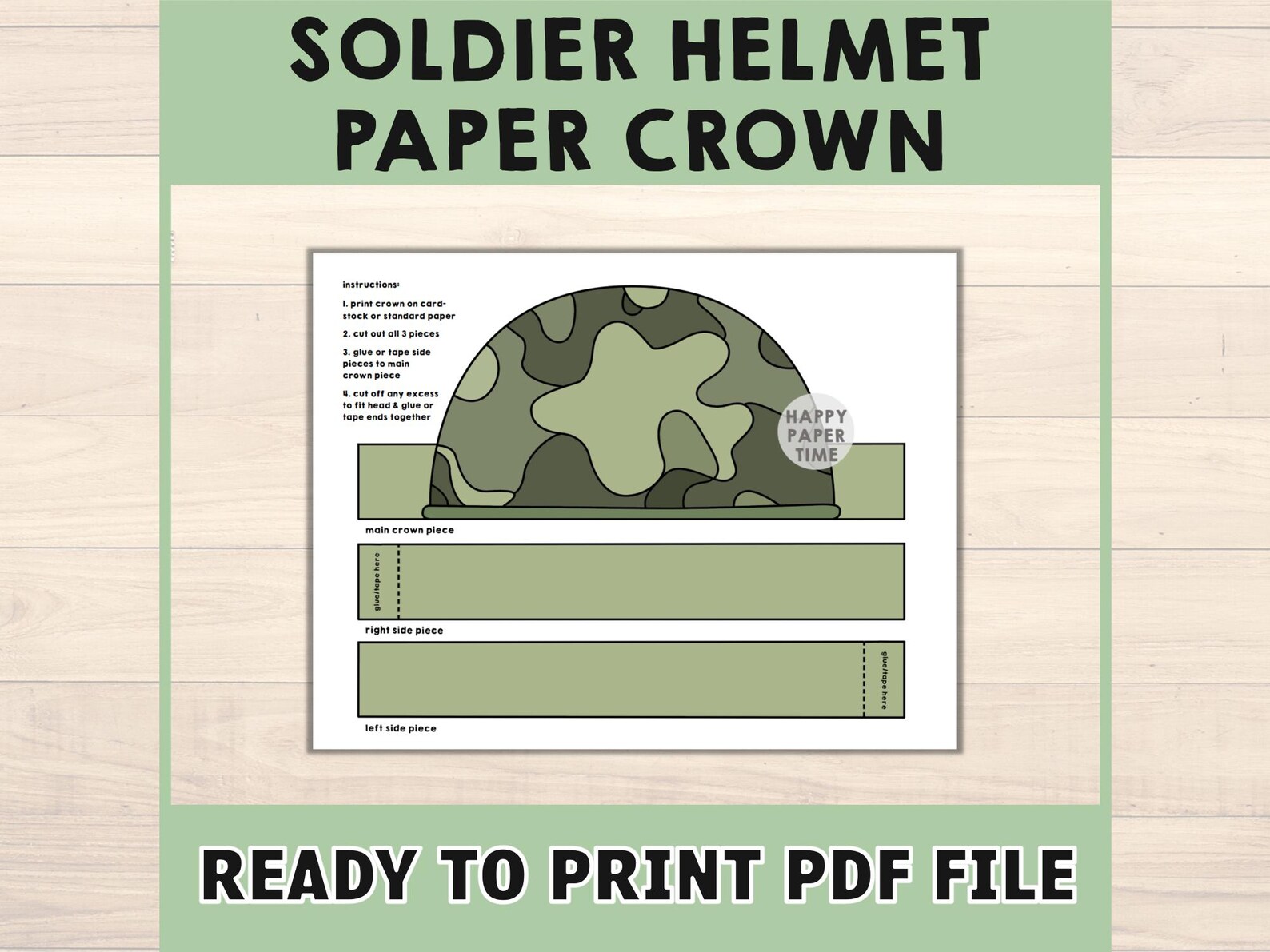 Soldier Helmet Paper Crown Headband Military Army Veteran Day Printable ...