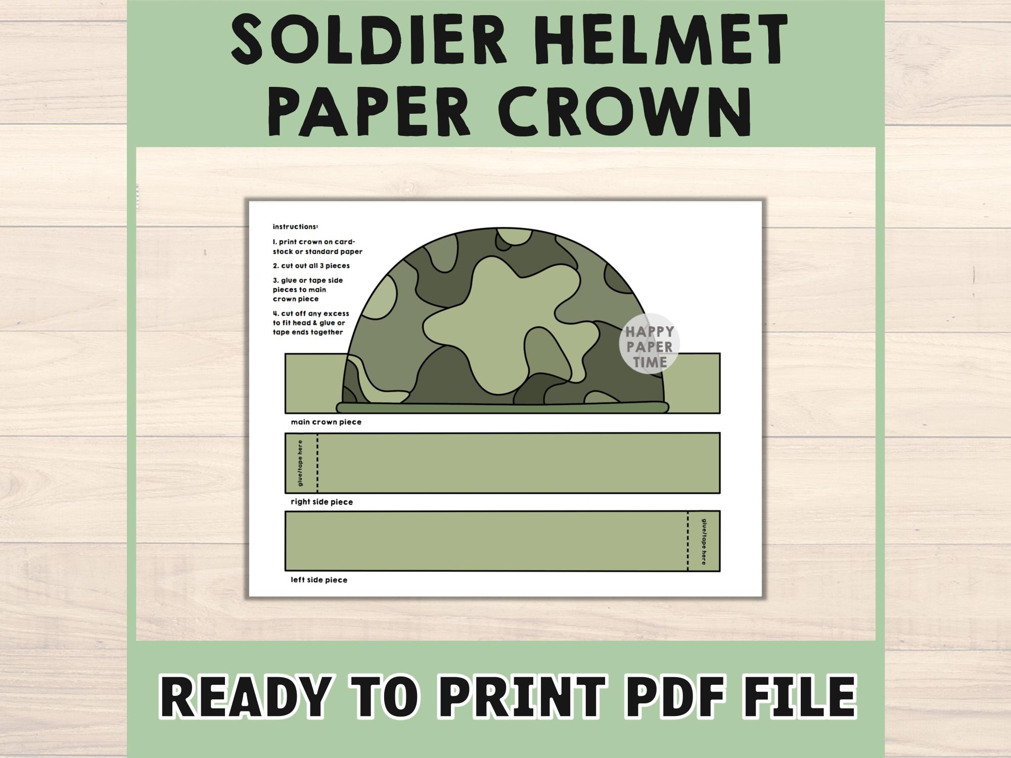 Soldier Helmet Paper Crown Headband Military Army Veteran Day Printable ...