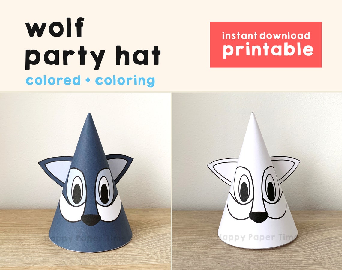Wolf Paper Hat Printable Woodland Table Decoration Wolf Party | Etsy