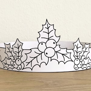Holly Leaves Paper Crown Hat Christmas Winter Holiday Party Coloring ...
