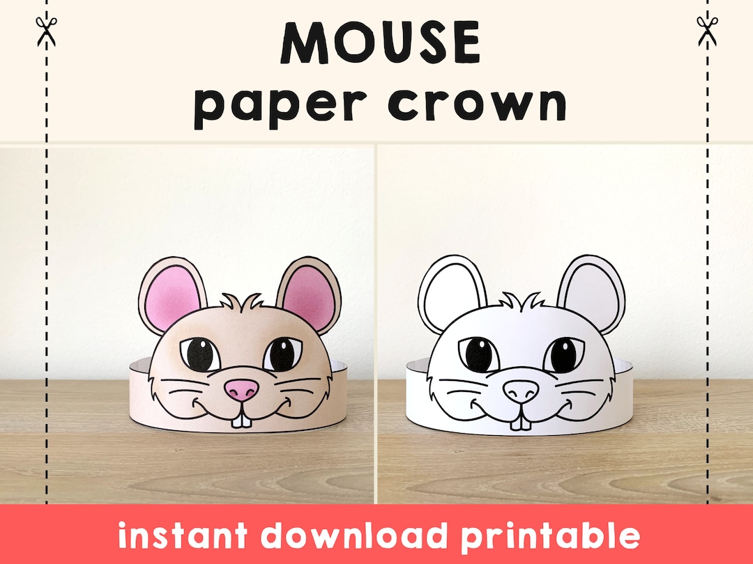 Mouse Paper Crown Party Coloring Printable Kids Craft Woodland Birthday ...
