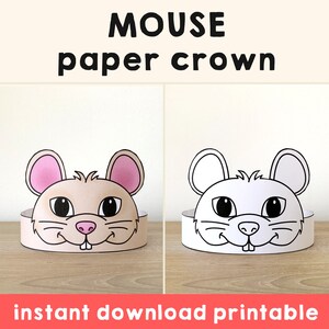 Mouse Paper Crown Party Coloring Printable Kids Craft Woodland Birthday ...