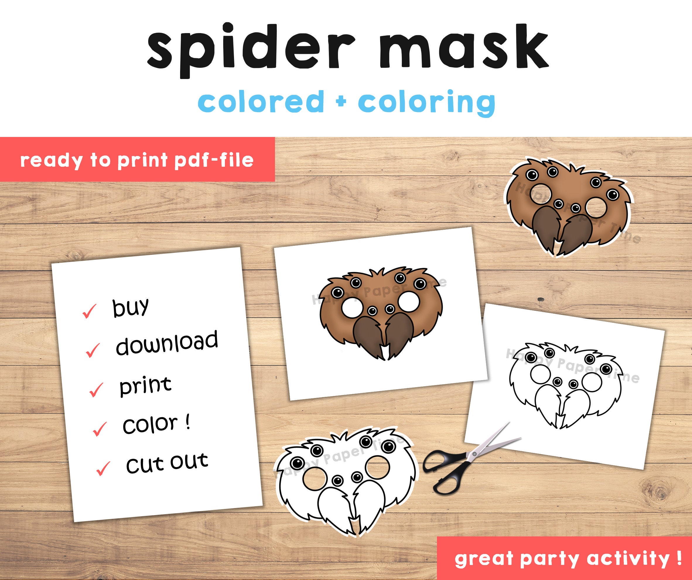 Spider Mask Costume Animal Mask Printable Party Favor Insect - Etsy