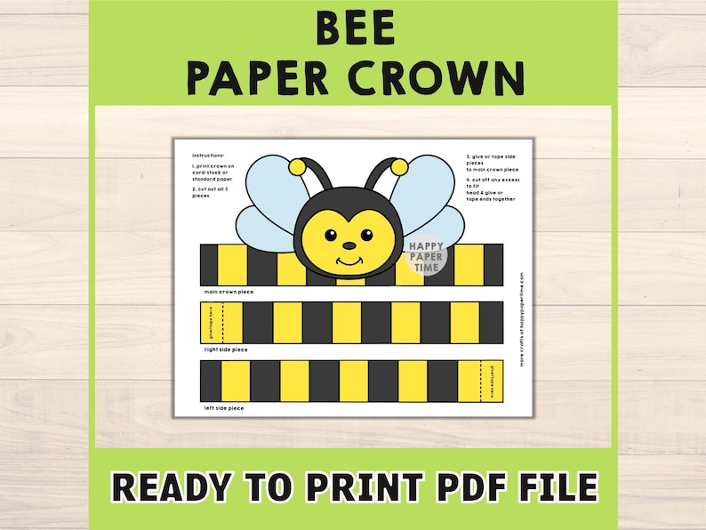 Bee Paper Crown Headband Craft Bugs Insects Party Activity Costume ...