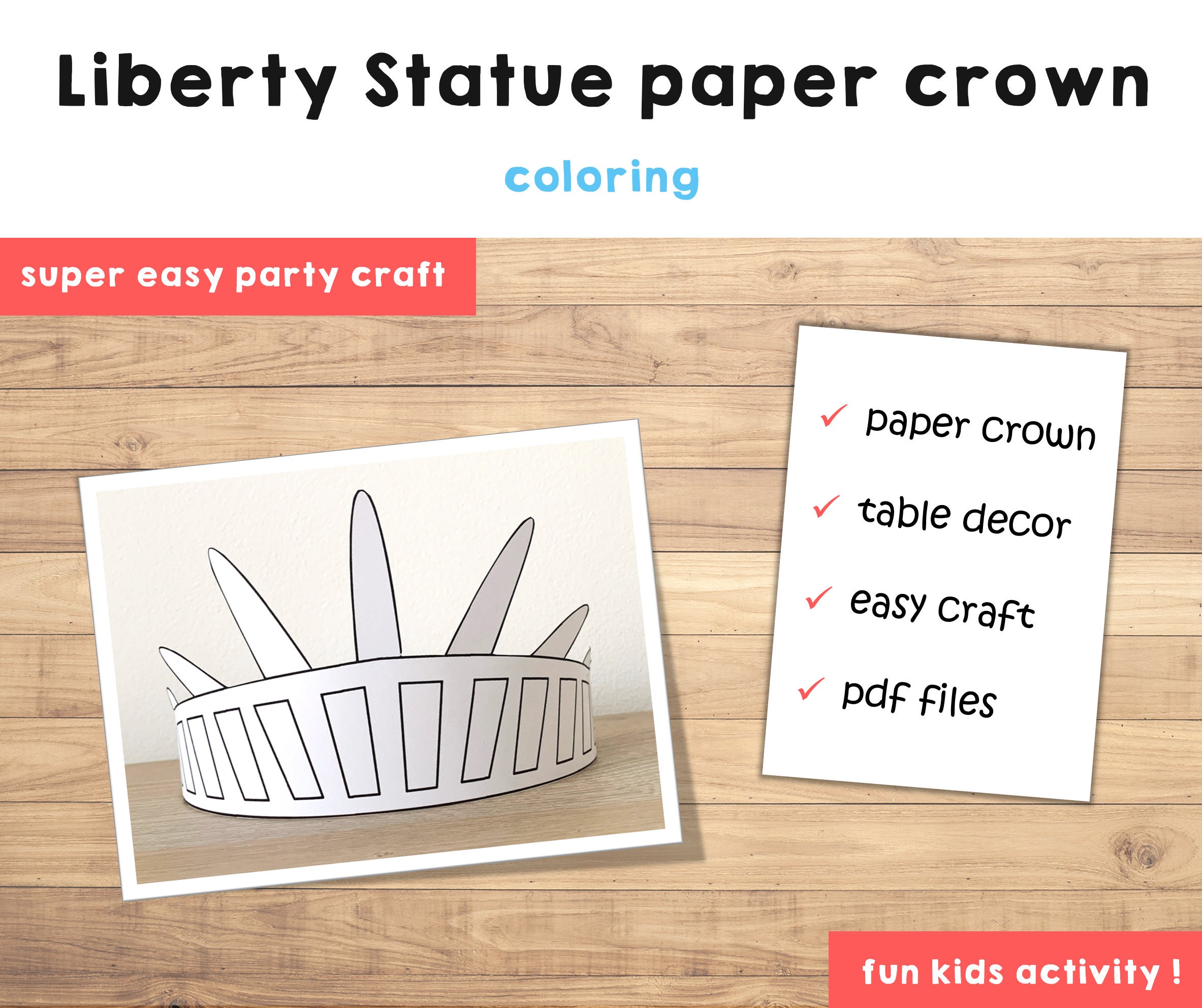 Statue of Liberty Paper Crown Coloring Printable Kids Craft - Etsy