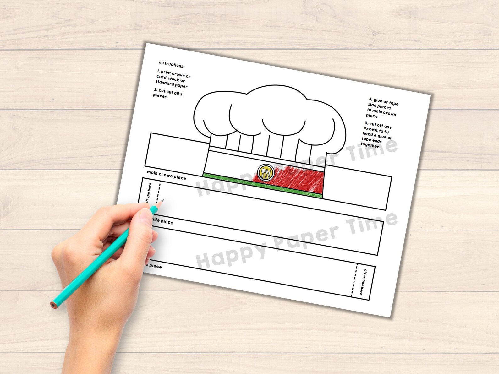 Chef Hat Cook Paper Crown Restaurant Party Coloring Printable - Etsy