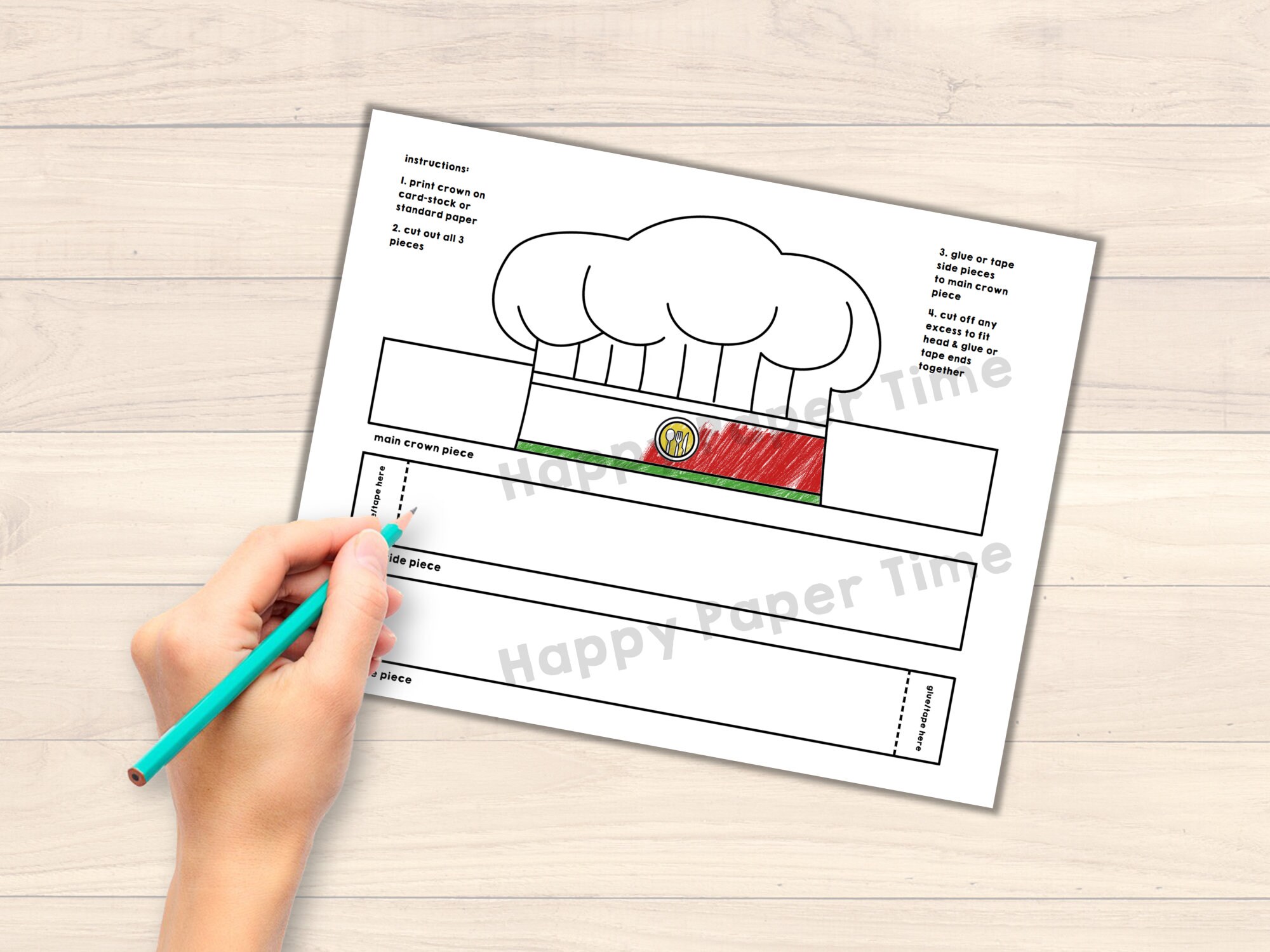 Chef Hat Cook Paper Crown Restaurant Party Coloring Printable - Etsy