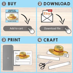 Farmer Straw Hat Gardener Paper Crown Party Printable Kids Craft ...