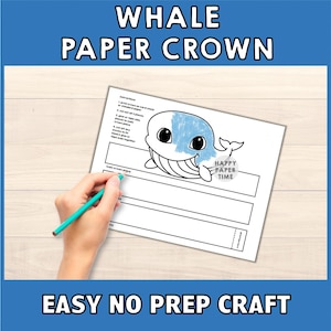 Whale Paper Crown Party Coloring Printable Party Hat Kids Craft Ocean ...