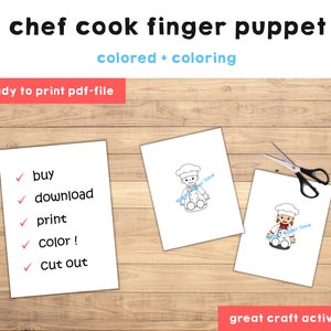Chef Cook Paper Craft Printable Community Helper Finger Puppet Kids ...