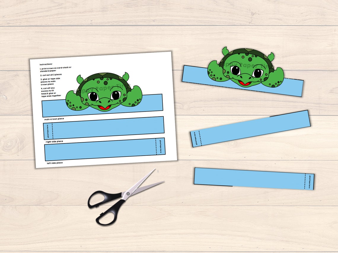 Sea Turtle Paper Crown Party Coloring Printable Party Hat Kids Craft ...