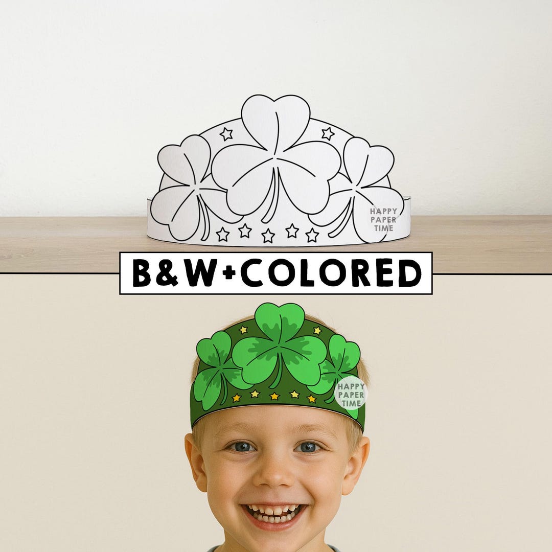 Shamrock Clovers Paper Crown Headband St Patrick's Day Party Coloring ...
