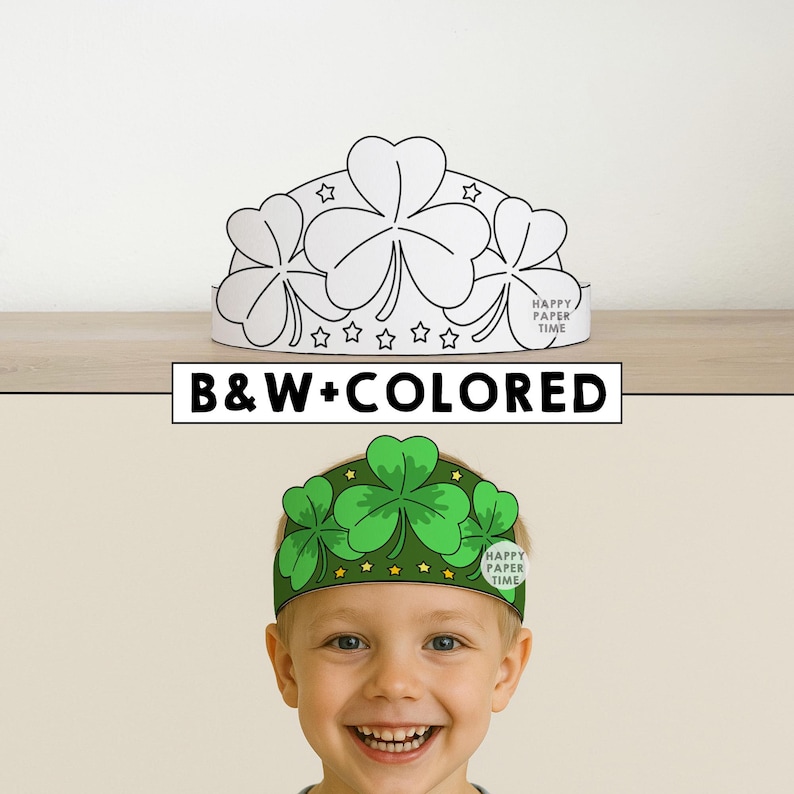 Shamrock Clovers Paper Crown Headband St Patrick's Day Party Coloring ...