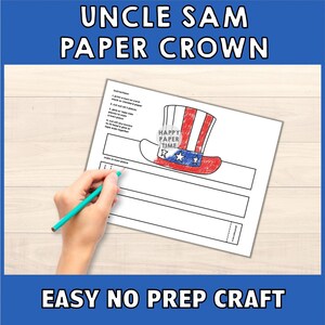 Uncle Sam Hat Paper Crown Party Coloring Printable Kids Craft America ...