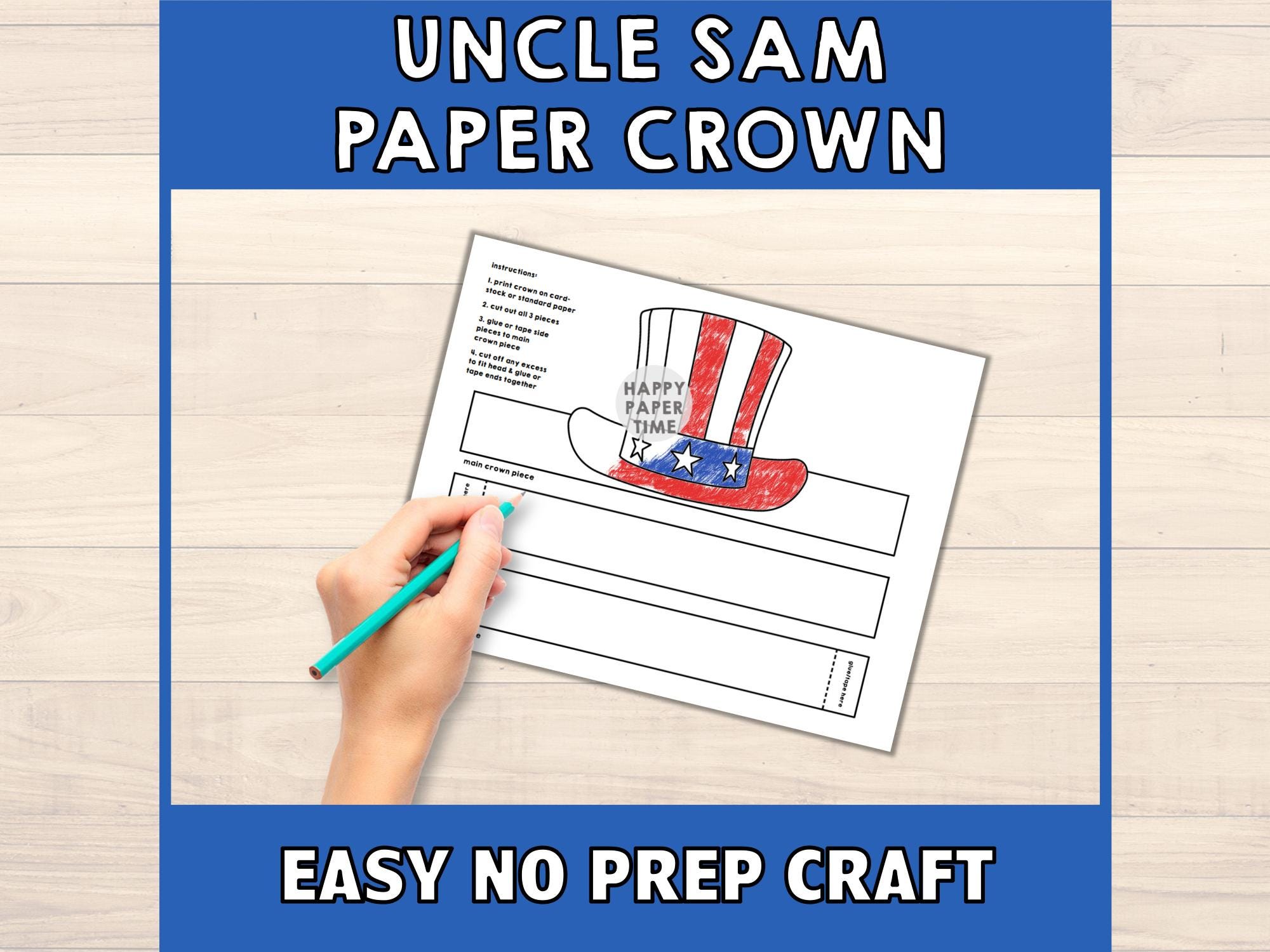 Uncle Sam Hat Paper Crown Party Coloring Printable Kids Craft America ...