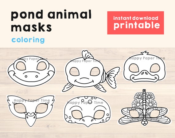 Pond animals paper mask craft activity coloring for kids | Etsy