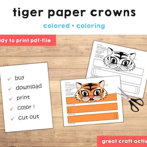 Tiger Paper Crown Party Coloring Printable Kids Craft Tiger Birthday ...