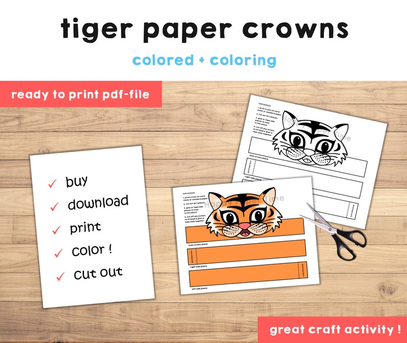 Tiger Paper Crown Party Coloring Printable Kids Craft Tiger - Etsy