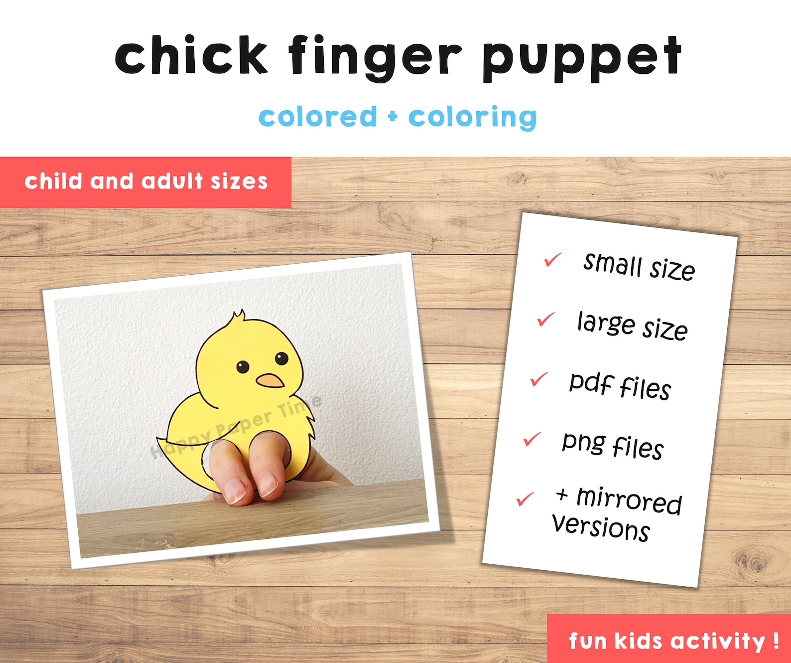 Chick paper craft printable farm animal Finger Puppet Kids | Etsy