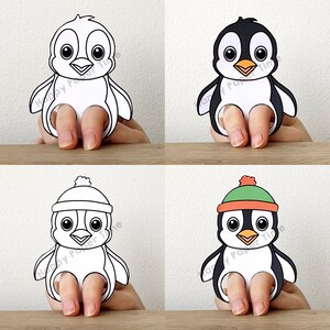 Penguin Puppet Paper Craft Printable Finger Puppet Kids Craft Animal ...