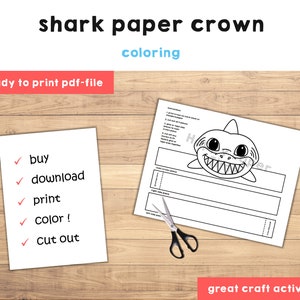 Shark Paper Crown Party Costume Printable Party Hat Kids Craft Ocean ...