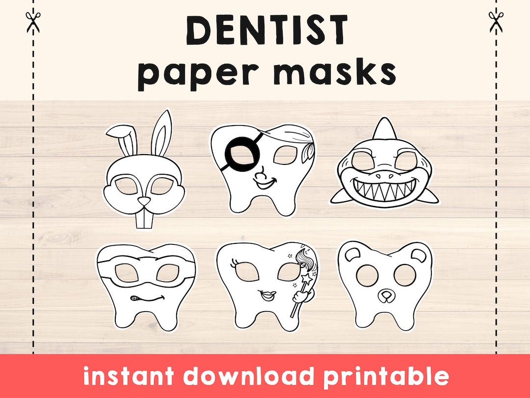 Dentist Mask Printable Kids Coloring Mask Tooth Mask Tooth Fairy Party ...