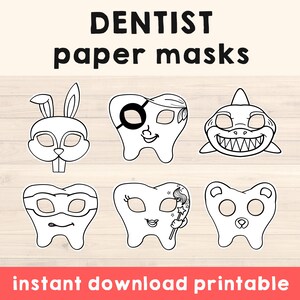 Dentist Mask Printable Kids Coloring Mask Tooth Mask Tooth Fairy Party ...